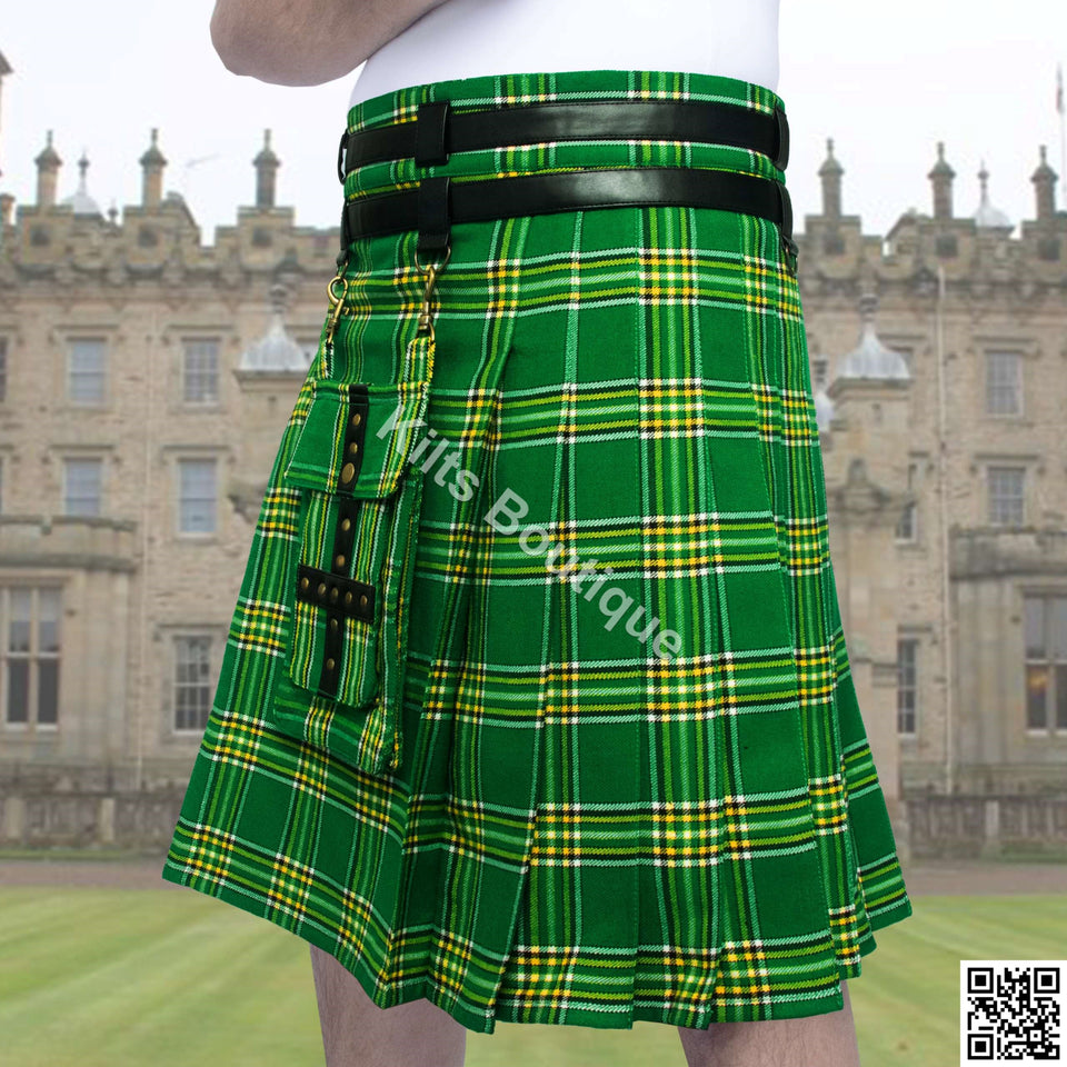 Scottish Men 16oz Adjustable Utility Kilt With Front Detachable Pocket
