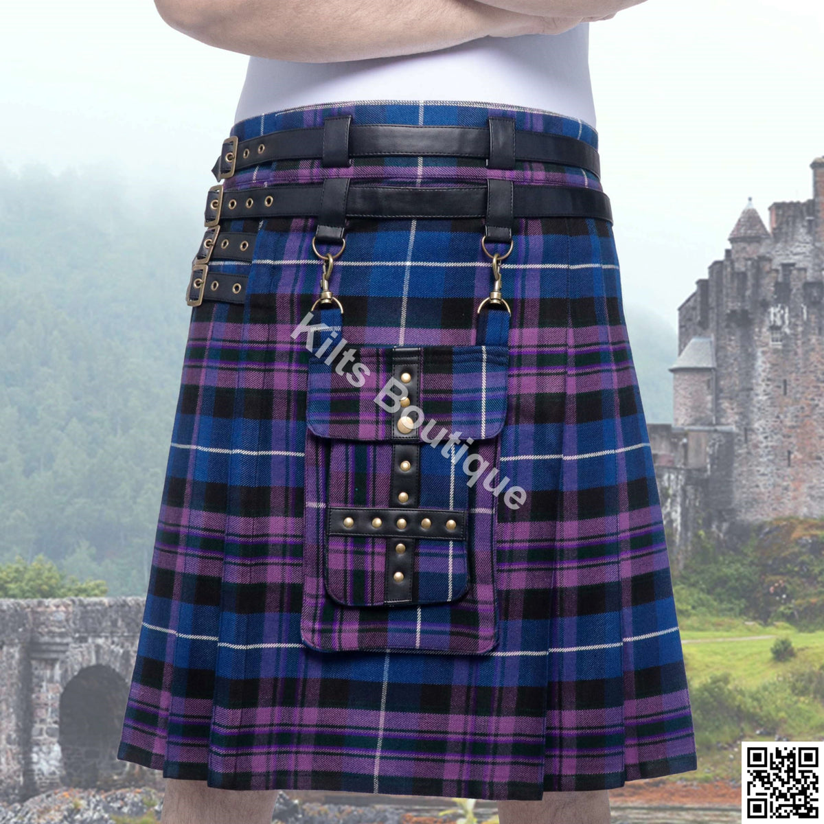 Scottish Men 16oz Adjustable Utility Kilt With Front Detachable Pocket