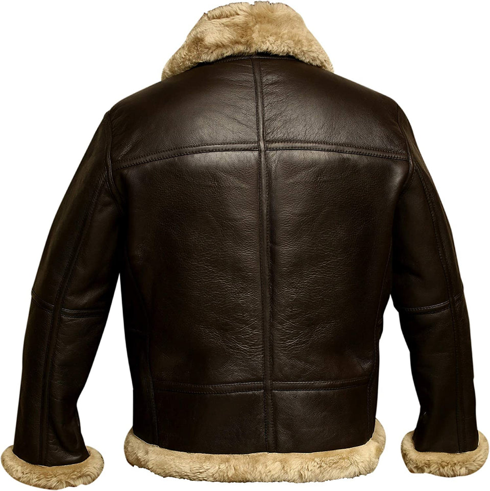 Men's RAF B3 Aviator Pilot Bomber Fur Shearling Leather Brown Jacket