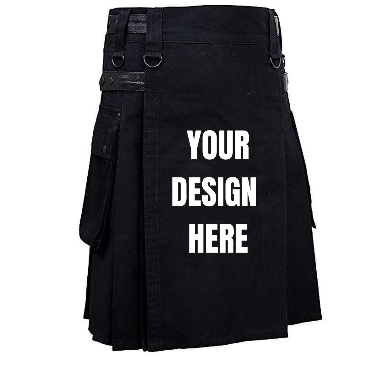 Custom Text Black Utility Kilt, Personalized Text Kilt, Your Design, Y