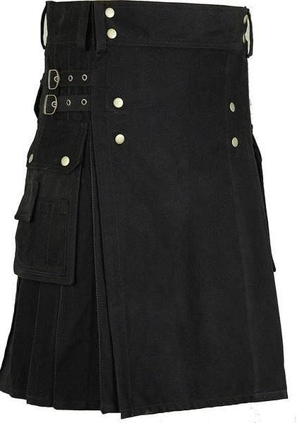 Men's Stylish Black Cotton Wedding Utility Kilt Drop 24
