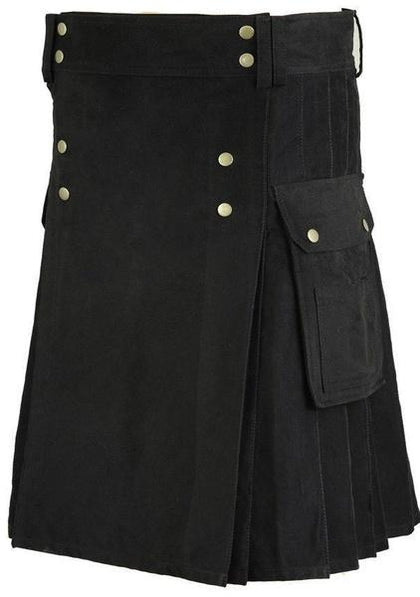 Men's Stylish Black Cotton Wedding Utility Kilt Drop 24