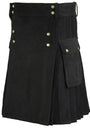 Men's Stylish Black Cotton Wedding Utility Kilt Drop 24